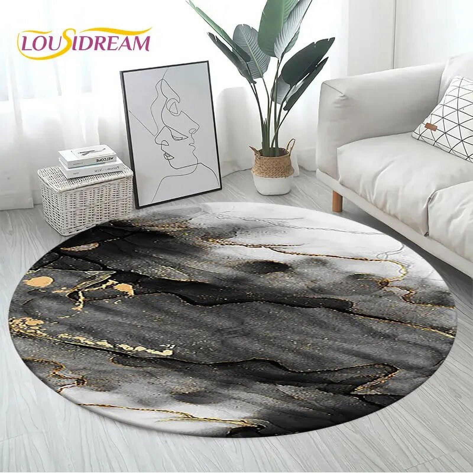Colour Nordic Black Gold Blue Marble Round Area Rug Circle Carpet Rug ...