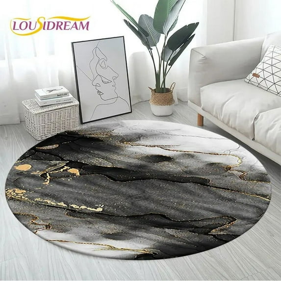 Colour Nordic Black Gold Blue Marble Round Area Rug Circle Carpet Rug ...