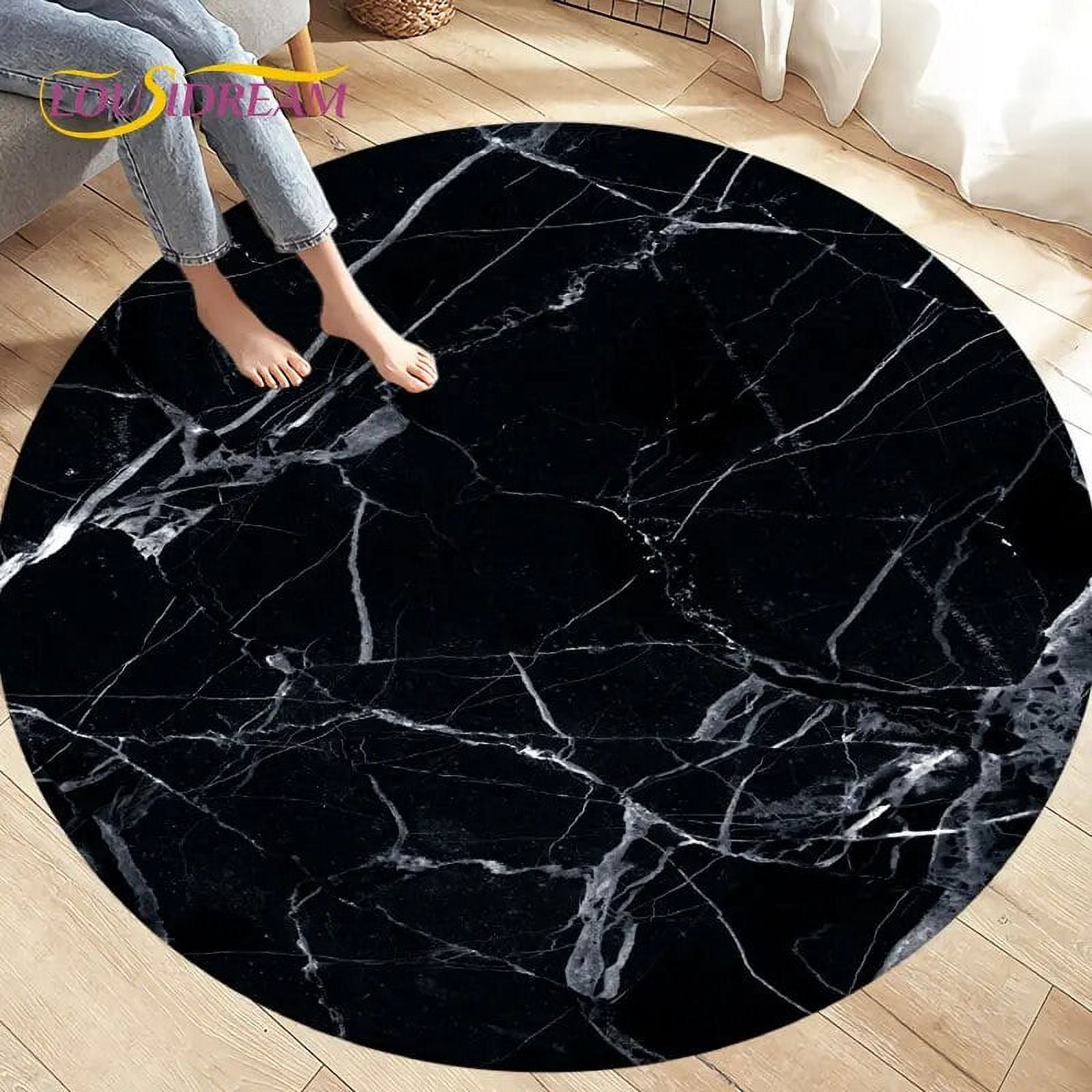 Colour Nordic Black Gold Marble Round Area Rug Circle Carpet Rug for ...
