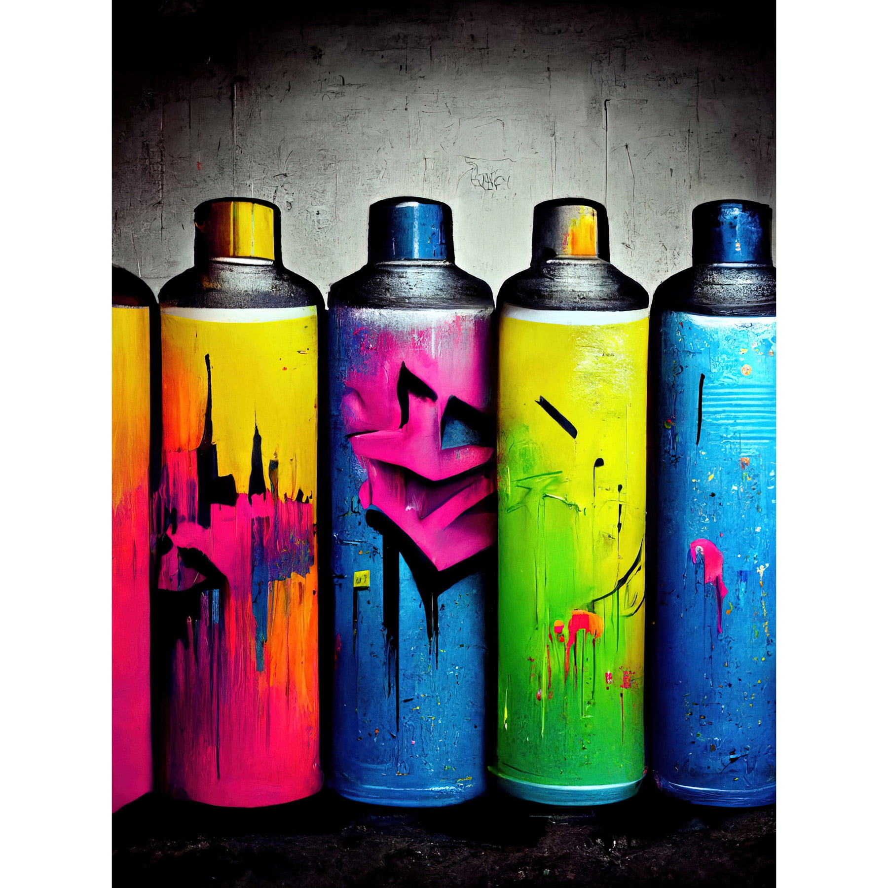 Colour Spray Paint Graffiti Cans Street Illustration Unframed Wall Art ...