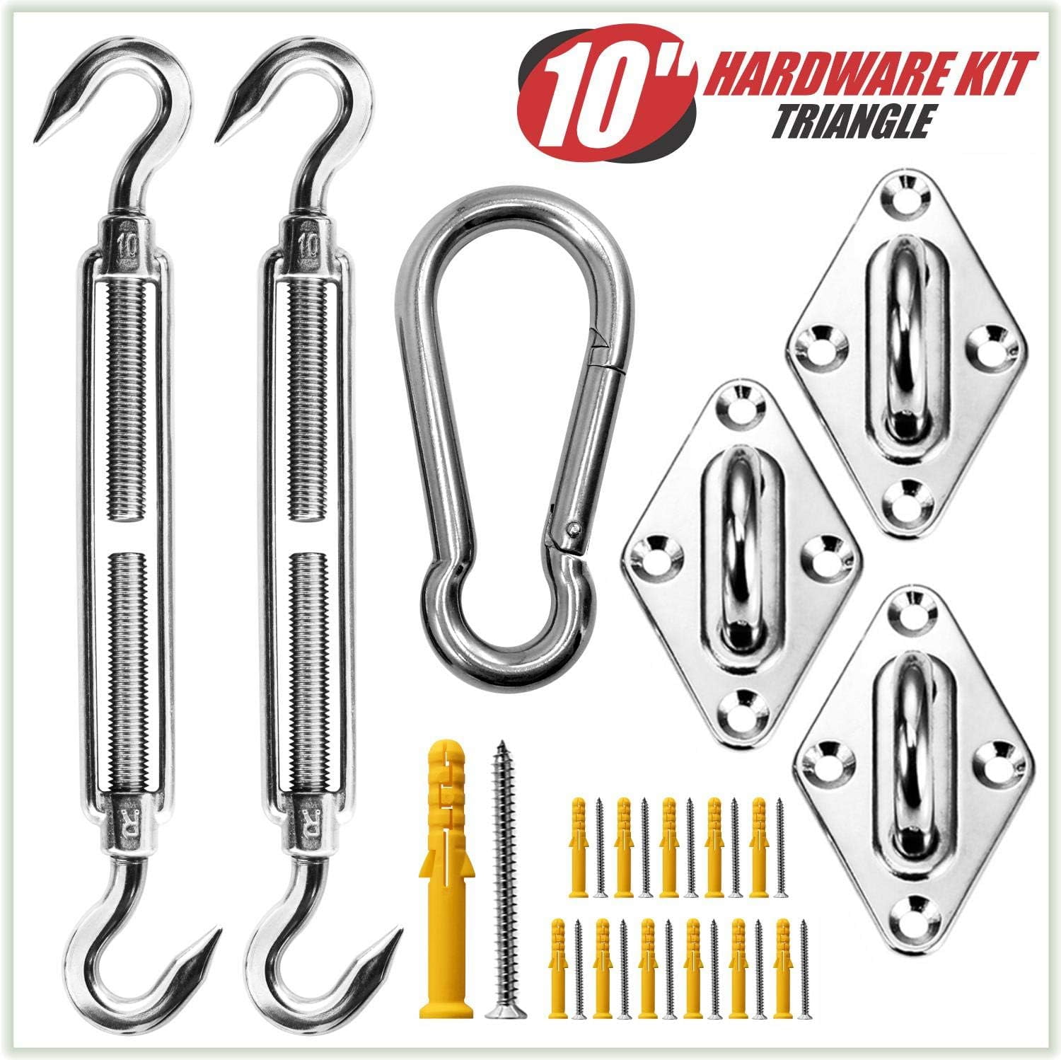 ColourTree 10 Inch Hardware Kit for Triangle Sun Shade Sail Canopy, 316 ...