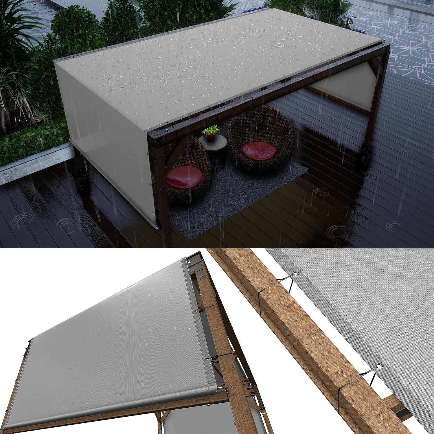 ColourTree 12' W x 20' L Waterproof Grey Pergola Sun Shade Canopy ...