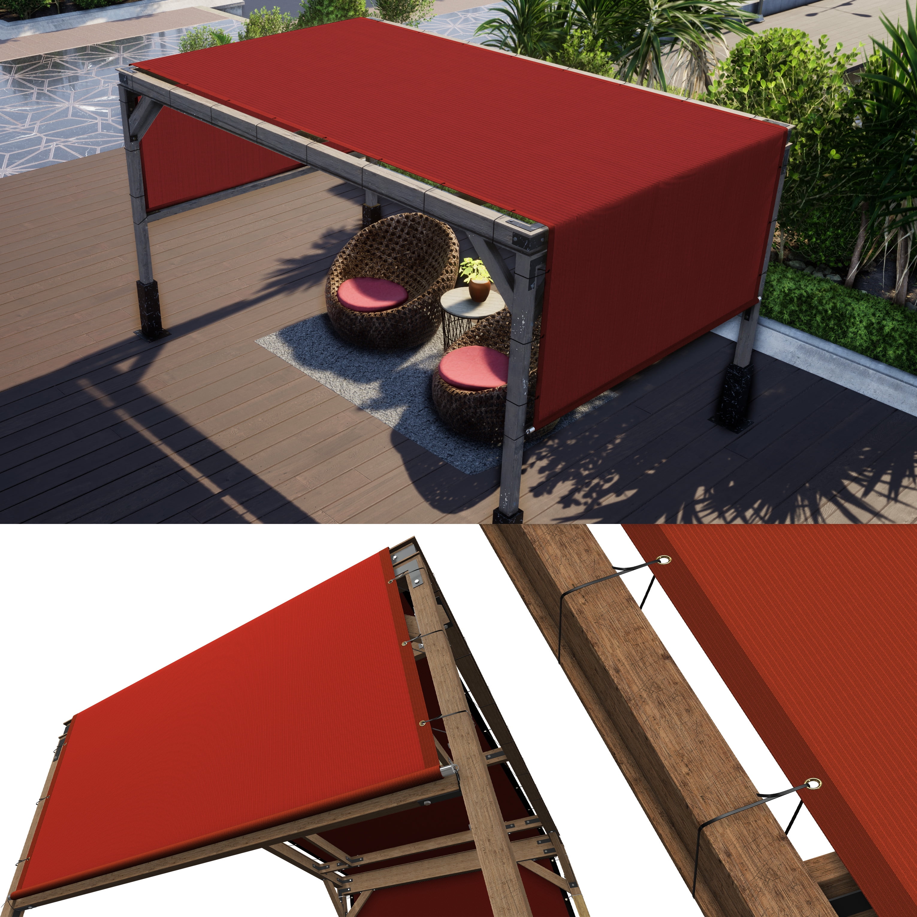 ColourTree 12' W x 24' L Red Pergola Sun Shade Canopy Replacement Cover ...