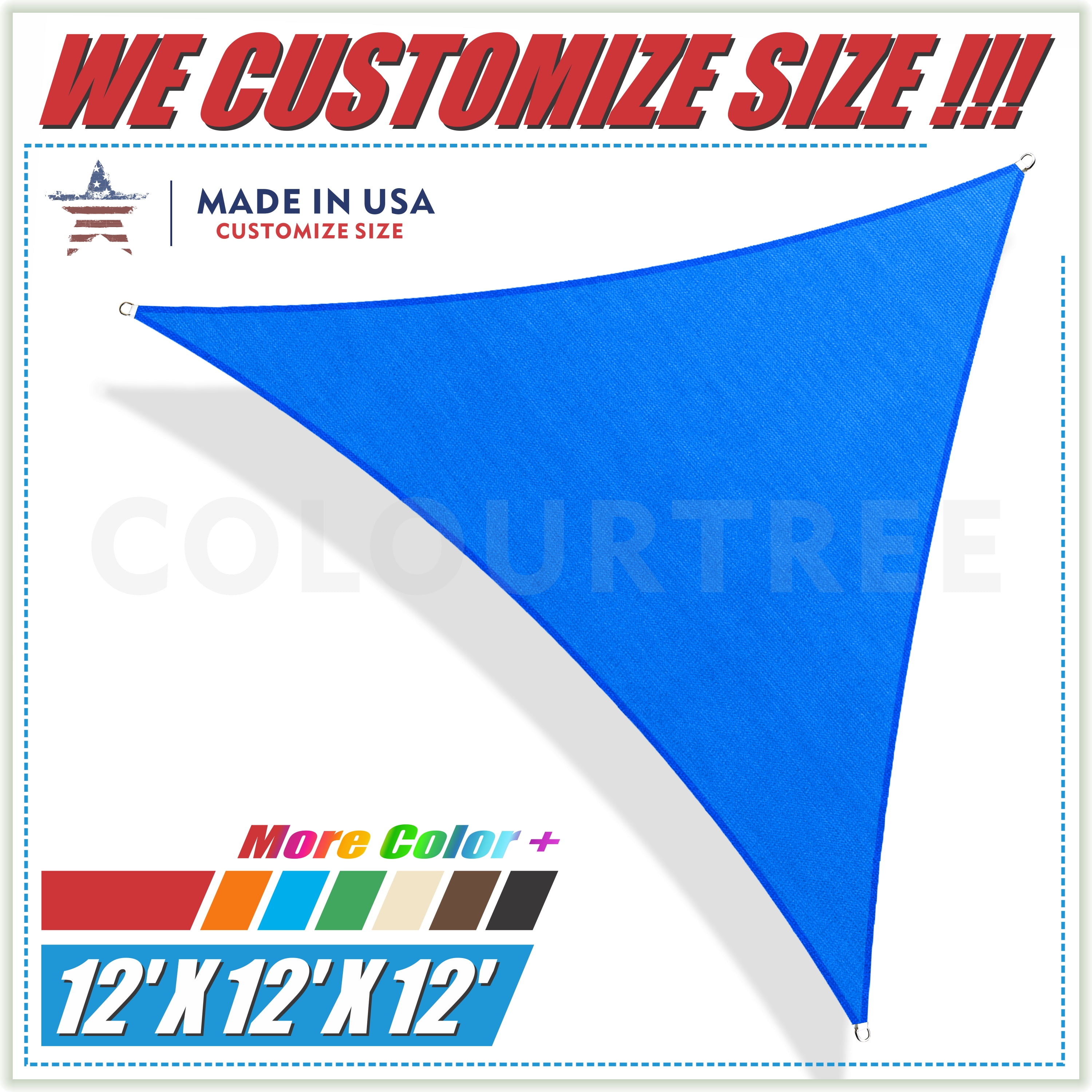 ColourTree 12' x 12' x 12' Blue Sun Shade Sail Canopy Triangle ...