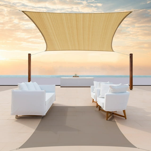 ColourTree 14' x 14' Sand Square Sun Shade Sail Canopy Mesh Fabric UV ...