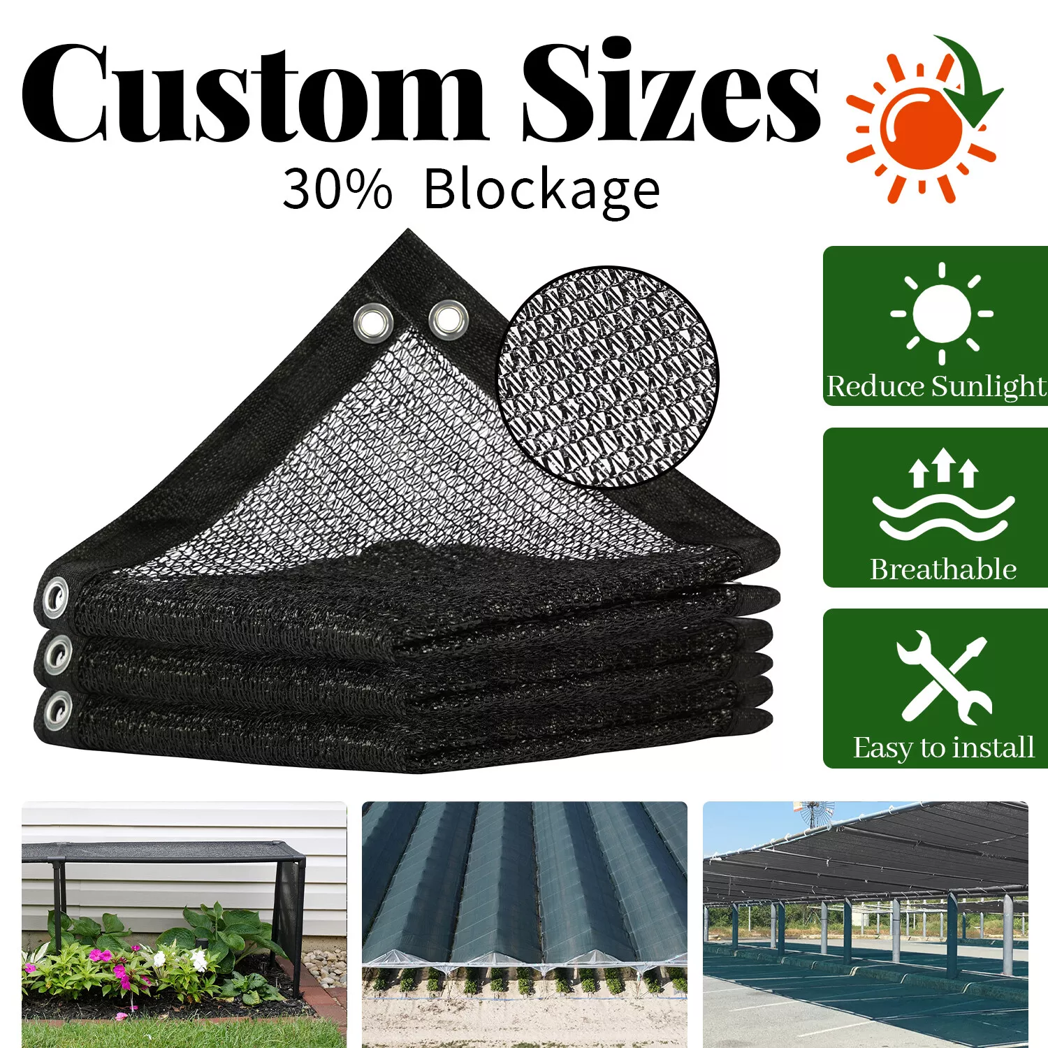ColourTree 30% Shade Cloth for Plant, Black 11FT x 60FT Custom Size ...