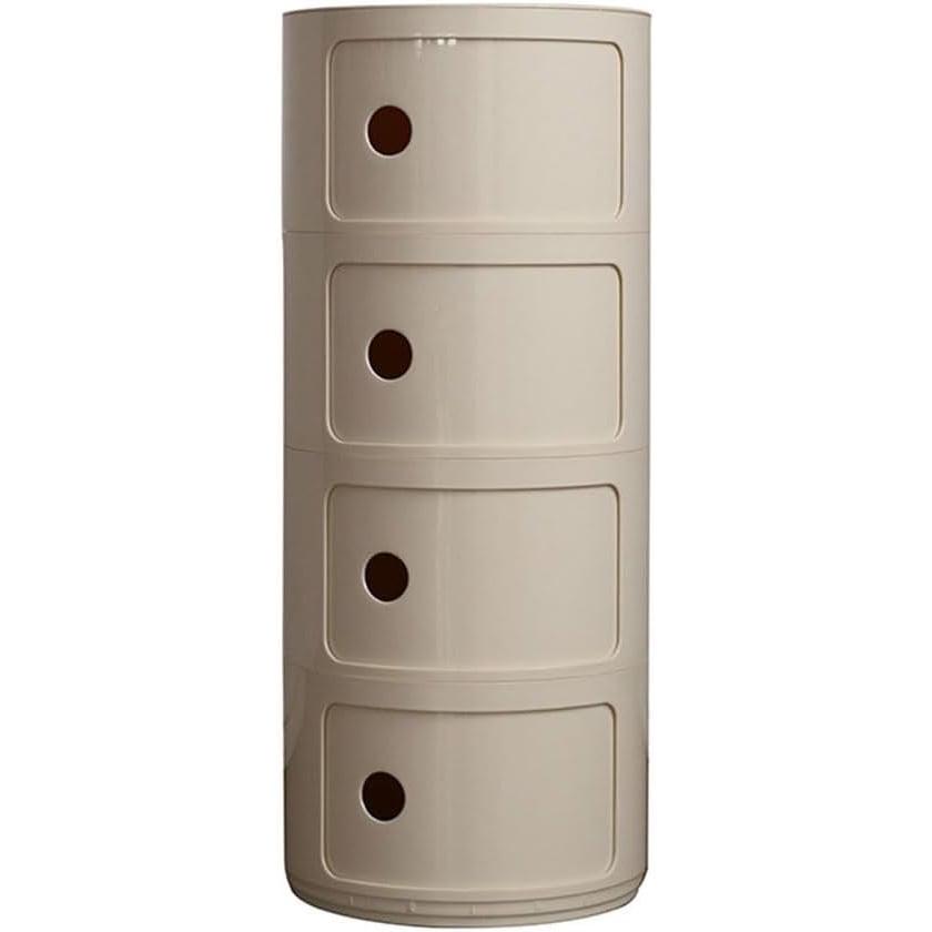 ColourTree 4 Tier Beige Round Nightstand with Drawers,Small Bedside ...