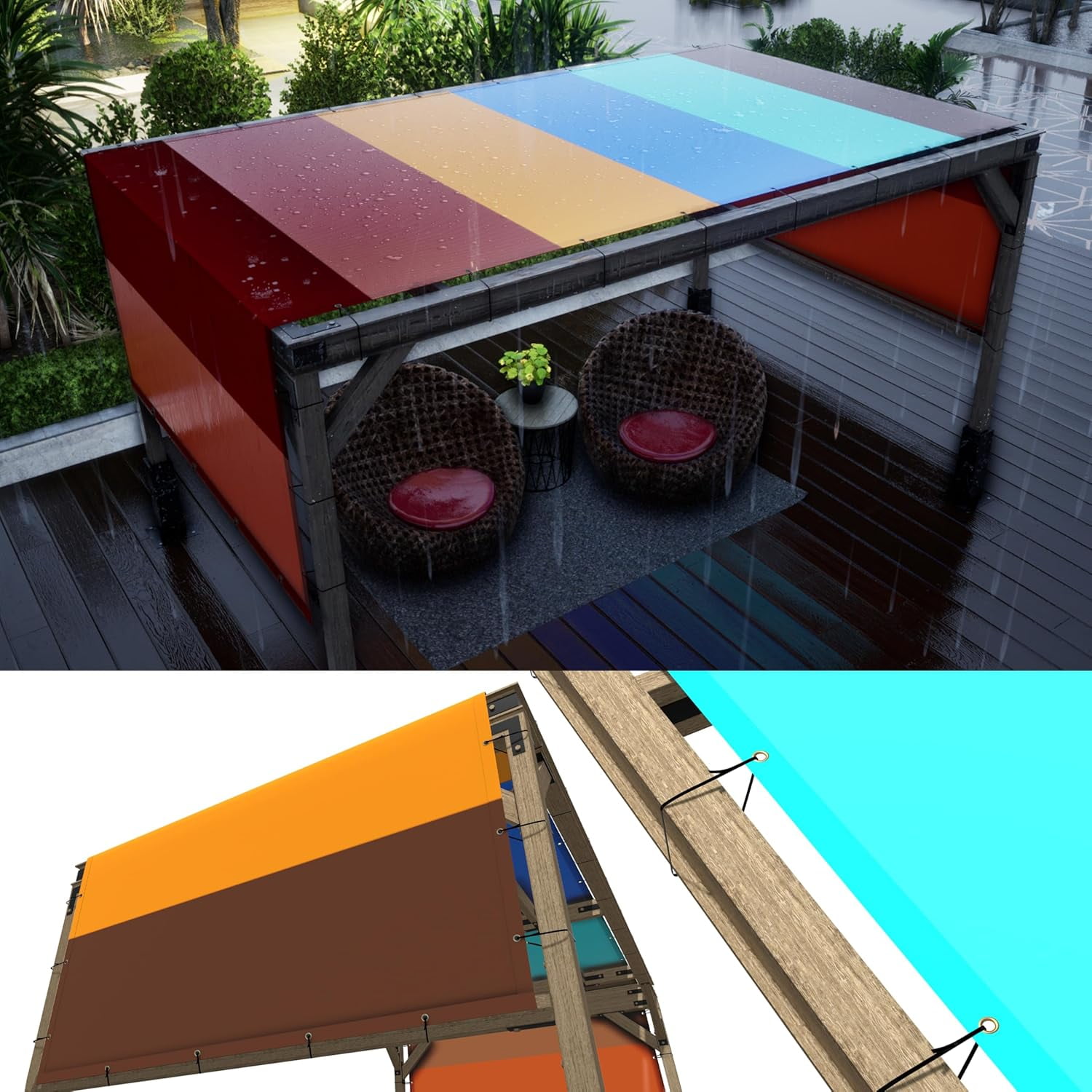 ColourTree 4' x 8' Rainbow Waterproof Pergola Sun Shade Canopy ...
