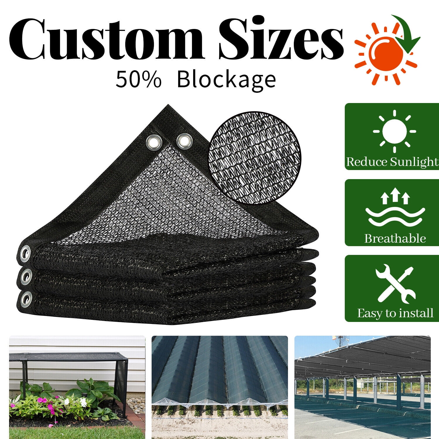ColourTree 50% Black Shade Cloth, 16FT x 24FT Mesh Tarp, UV Resistant ...