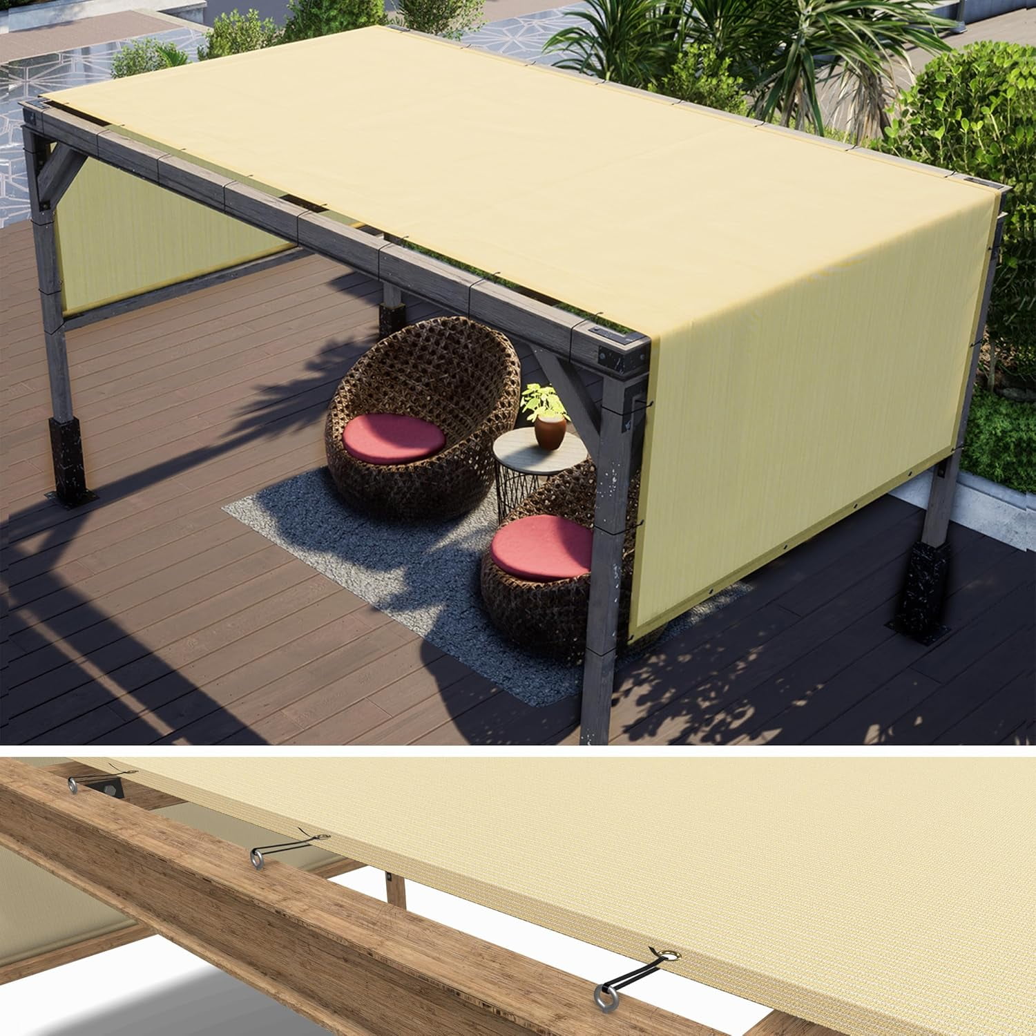 ColourTree 6' x 24' Beige Pergola Sun Shade Canopy Replacement Cover ...