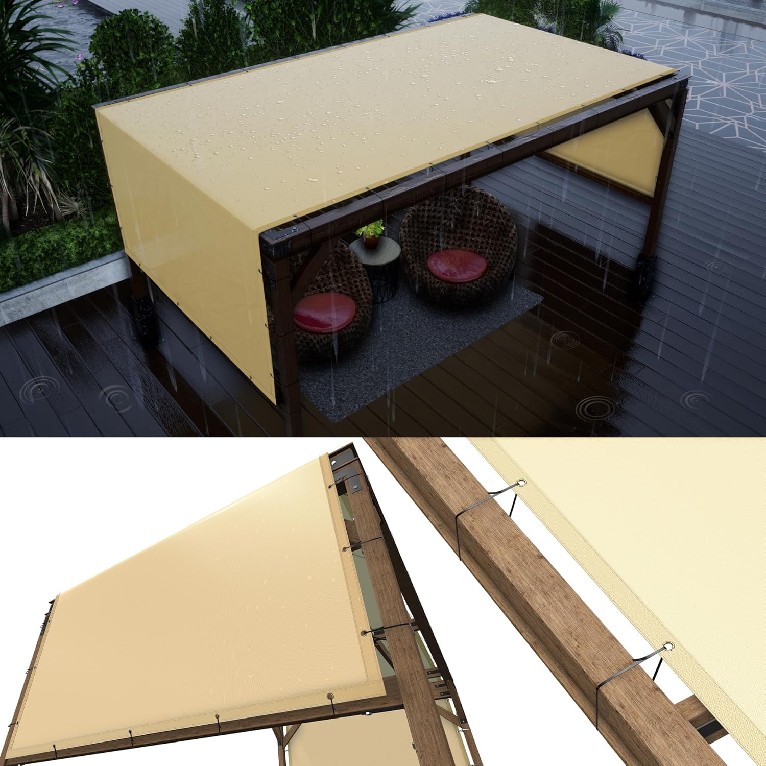 ColourTree 7' x 22' Beige Waterproof Pergola Sun Shade Canopy ...