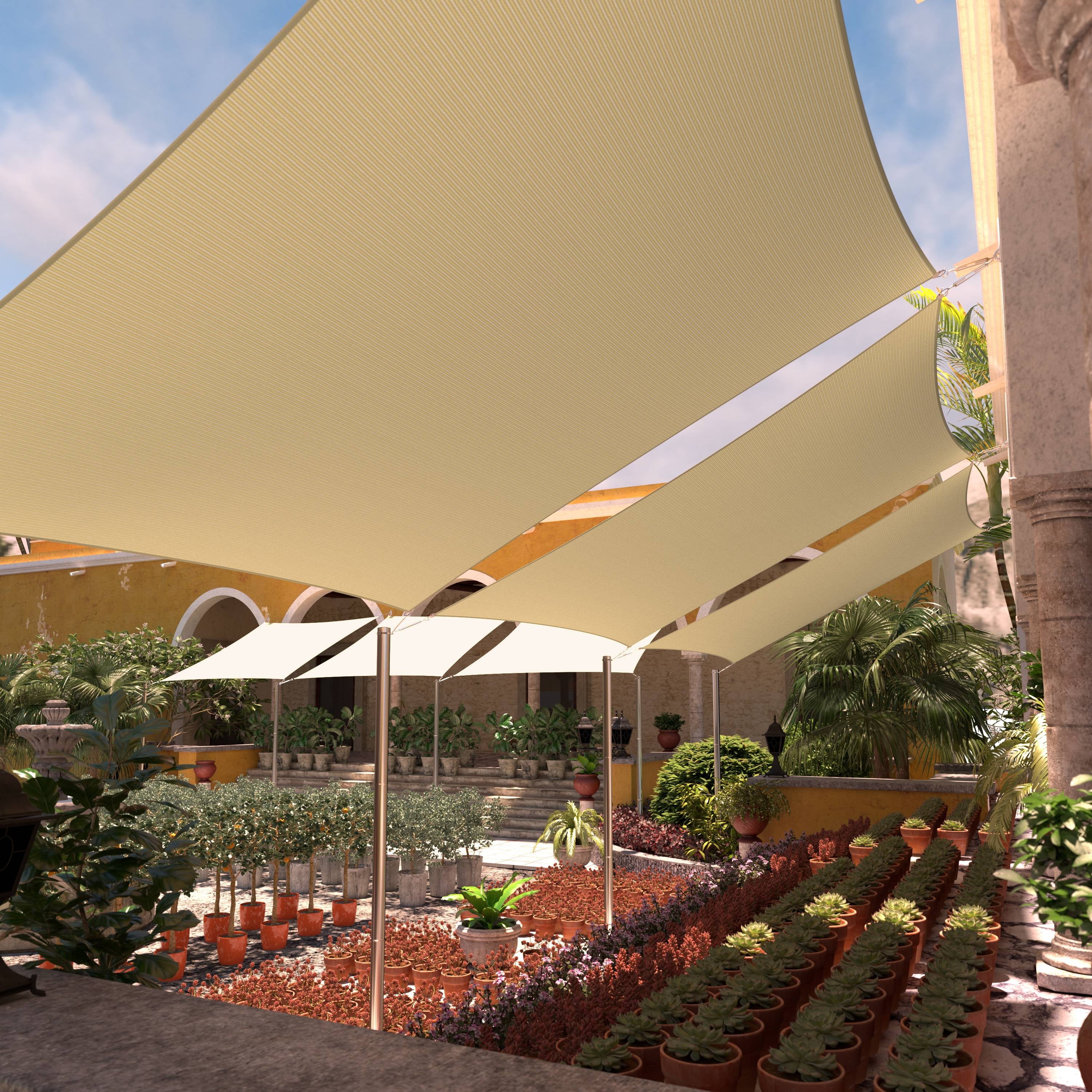 ColourTree 8' x 10' Beige Rectangle Sun Shade Sail Canopy Mesh Fabric ...