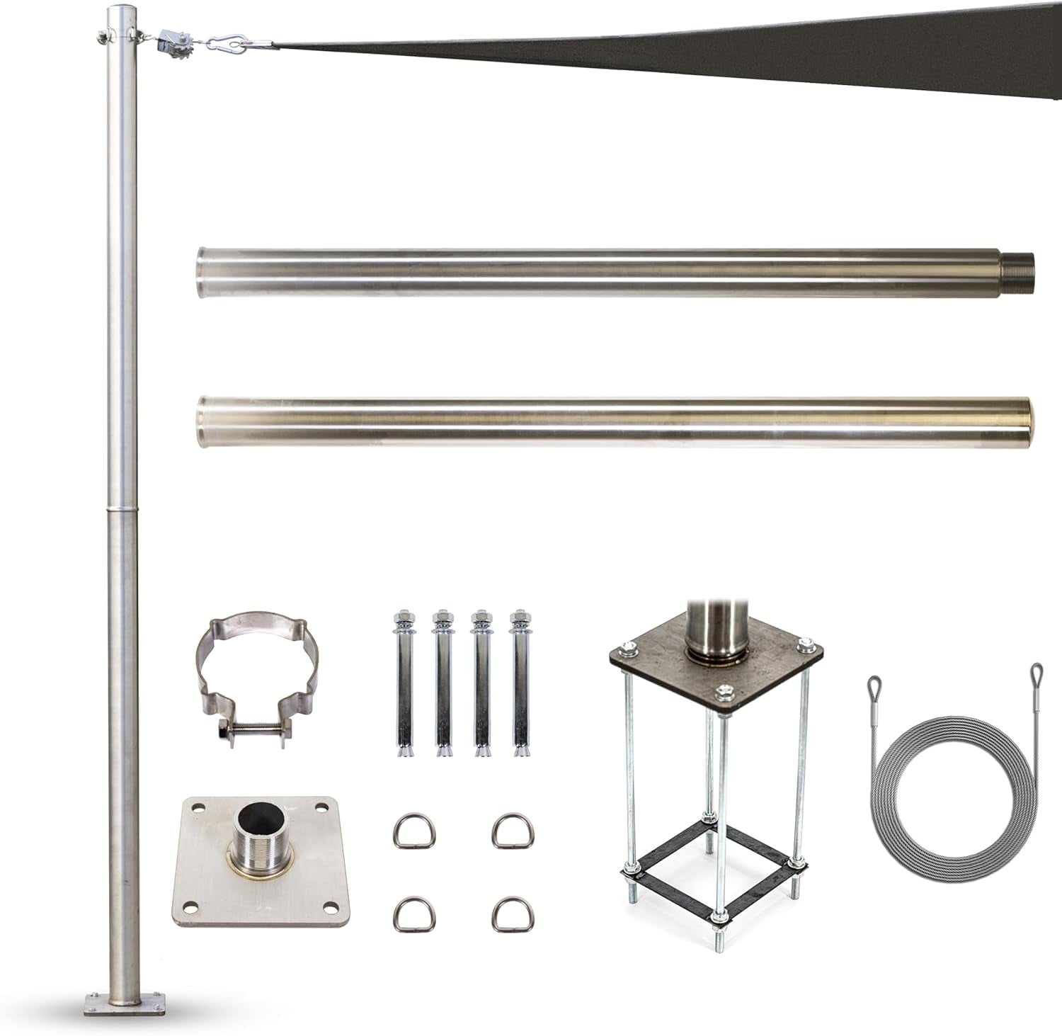 ColourTree 8ft Sun Shade Sail Pole, Stainless Steel, Adjustable Height ...