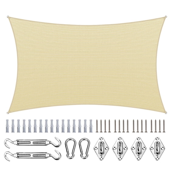 ColourTree Beige Rectangle Sun Shade Sail Canopy with Hardware Kit - UV ...
