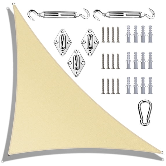 ColourTree Beige Triangle Sun Shade Sail Canopy with Hardware Kit - UV ...