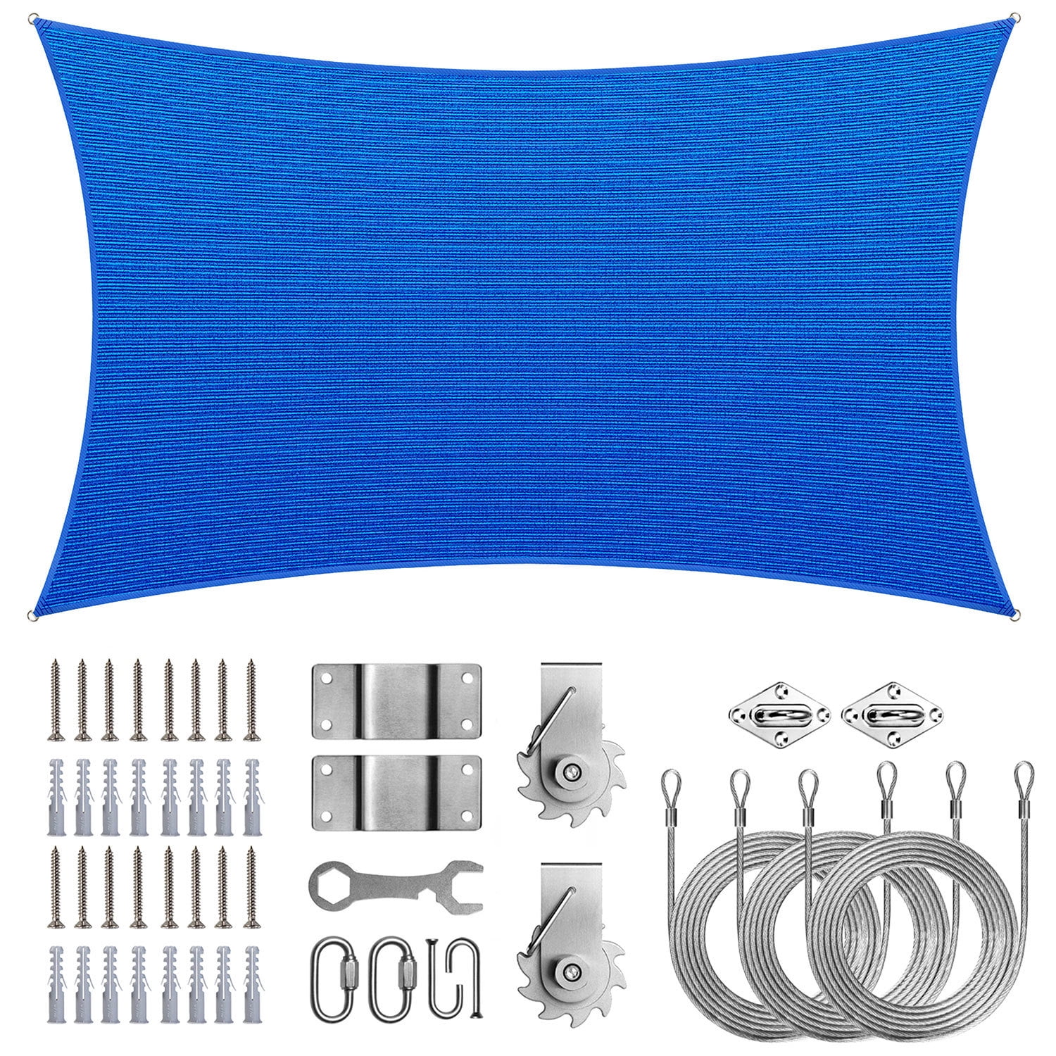 ColourTree Blue Rectangle Sun Shade Sail Canopy with Hardware Kit Winch ...