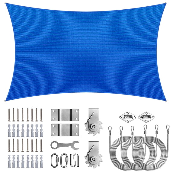 ColourTree Blue Rectangle Sun Shade Sail Canopy with Hardware Kit Winch ...