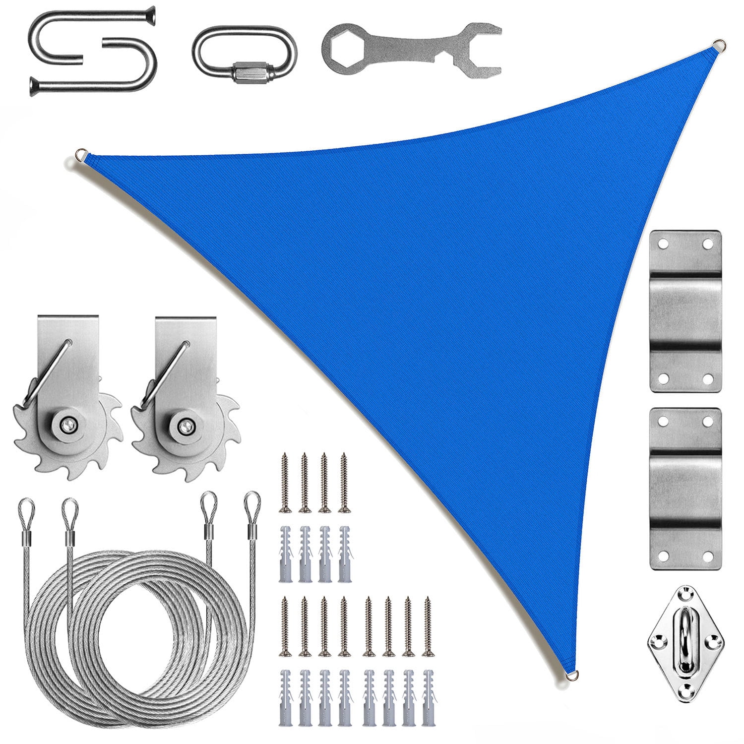 ColourTree Blue Triangle Sun Shade Sail Canopy with Hardware Kit Winch ...