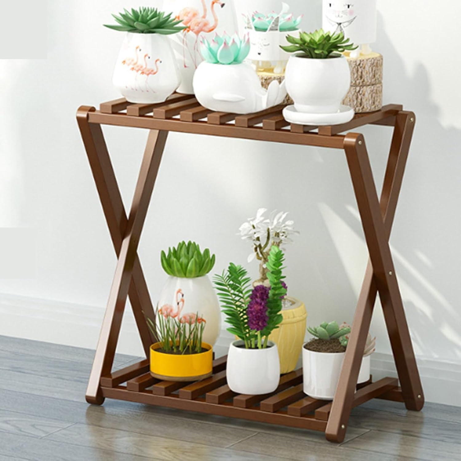ColourTree Brown 20 Inch 2-Tier Installable Bamboo Plant Stand, 2 Tier ...