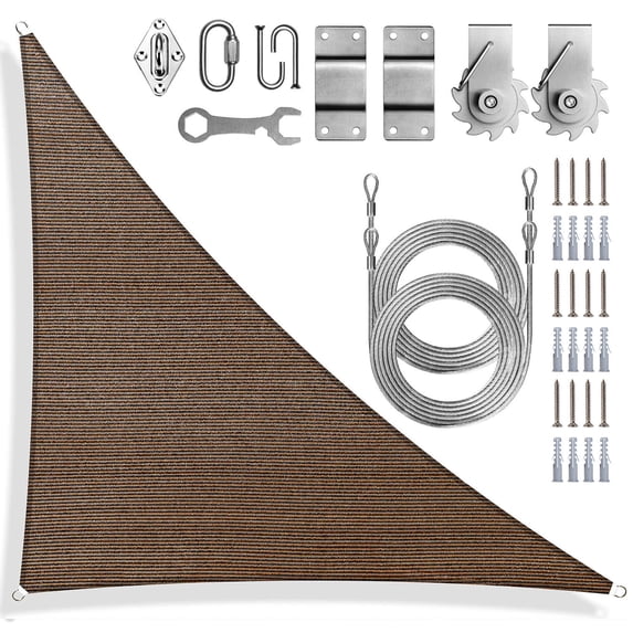 ColourTree Brown Triangle Sun Shade Sail Canopy with Hardware Kit Winch ...