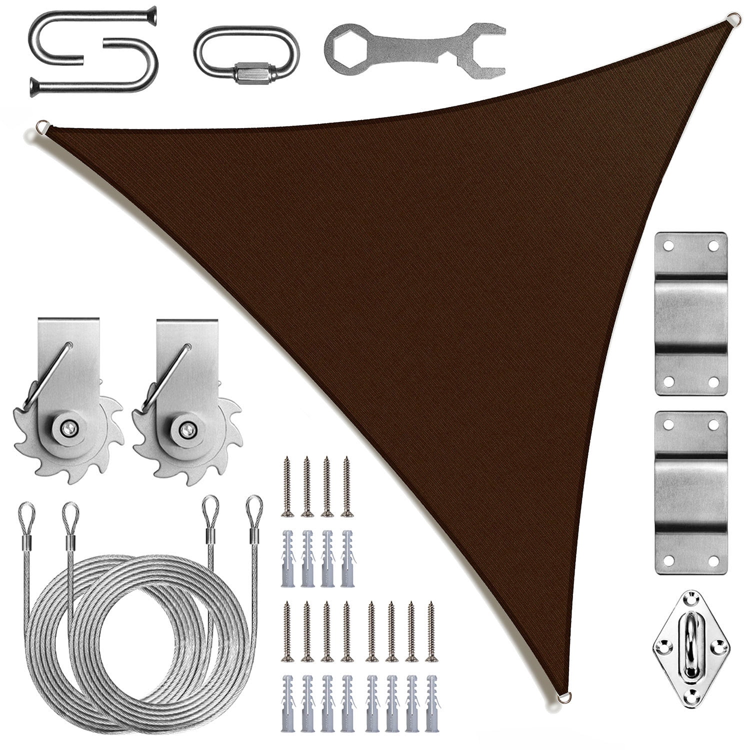 ColourTree Brown Triangle Sun Shade Sail Canopy with Hardware Kit Winch ...