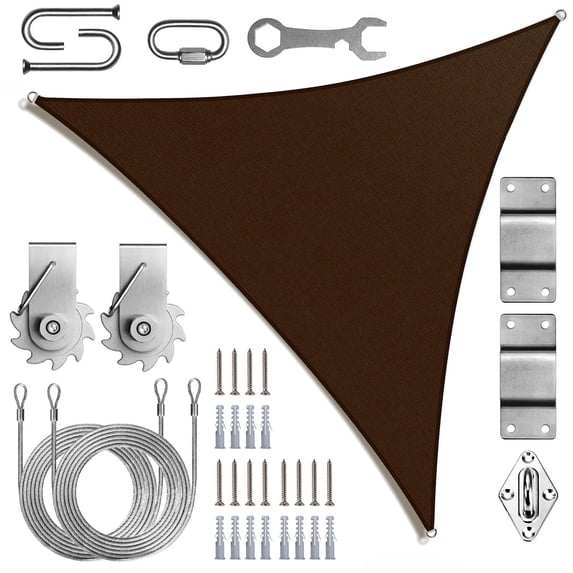 ColourTree Brown Triangle Sun Shade Sail Canopy with Hardware Kit Winch ...