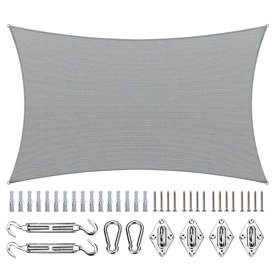 ColourTree Gray Rectangle Sun Shade Sail Canopy with Hardware Kit - UV ...