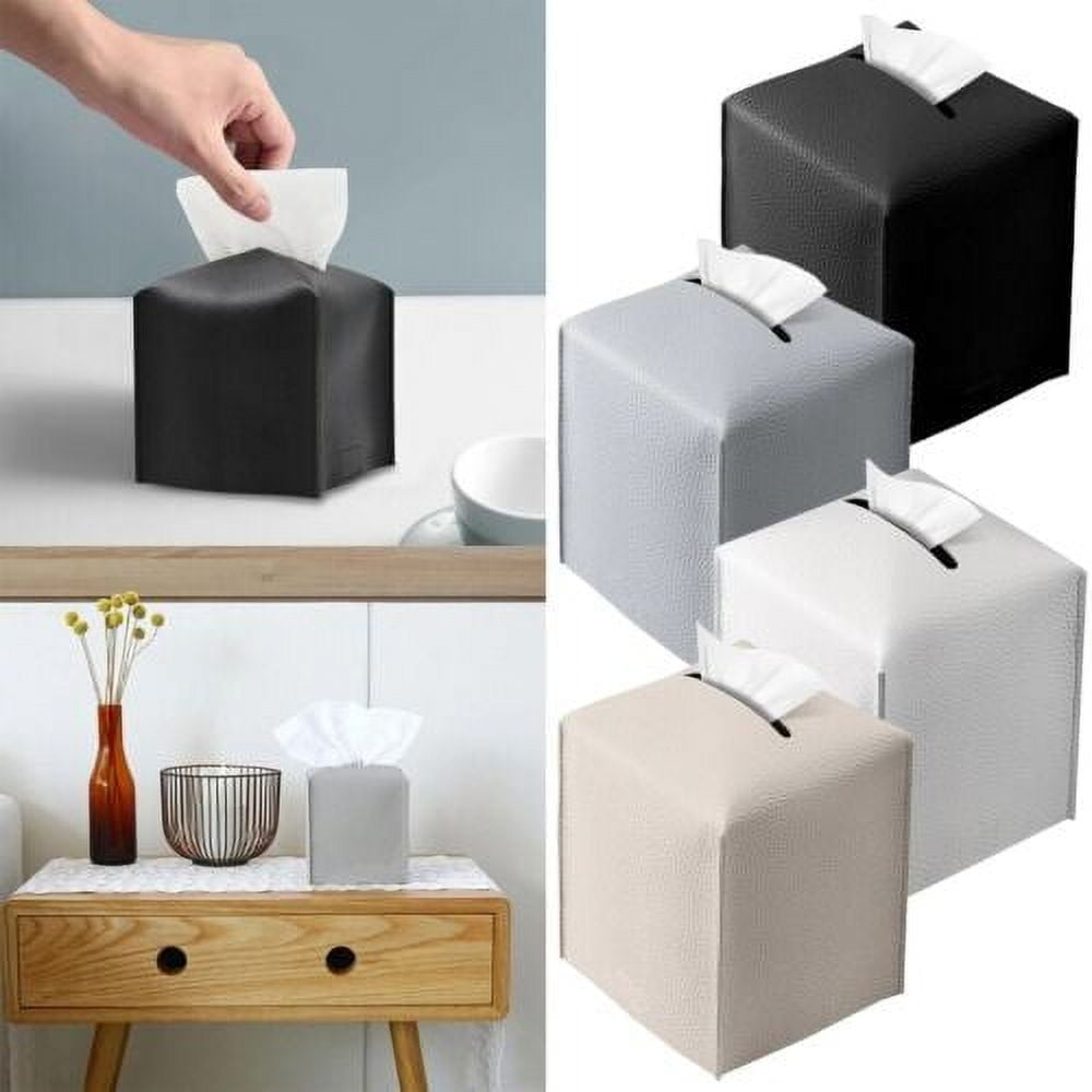ColourTree Gray Tissue Box Cover, Refined Modern PU Leather Square ...