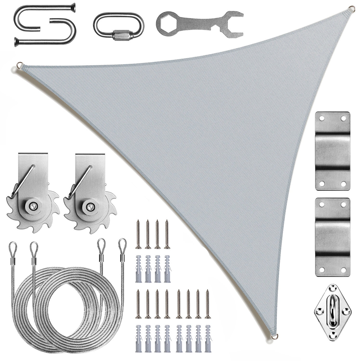 ColourTree Gray Triangle Sun Shade Sail Canopy with Hardware Kit Winch ...