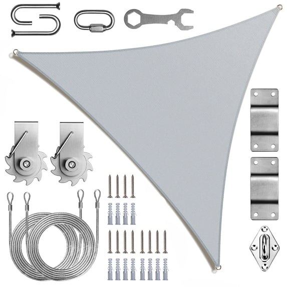 ColourTree Gray Triangle Sun Shade Sail Canopy with Hardware Kit Winch ...