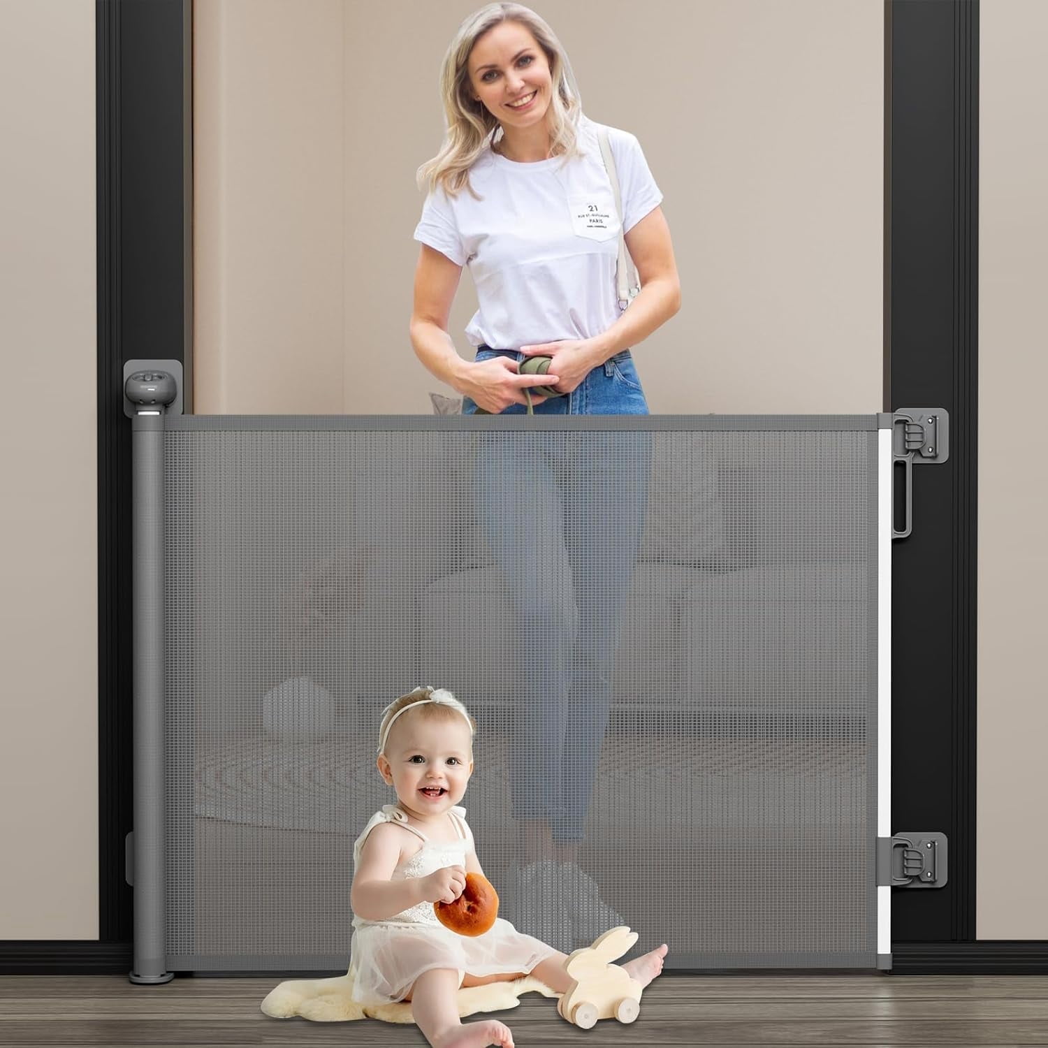 ColourTree Grey Baby Gate for Stairs,Retractable Baby Gates Extends to ...