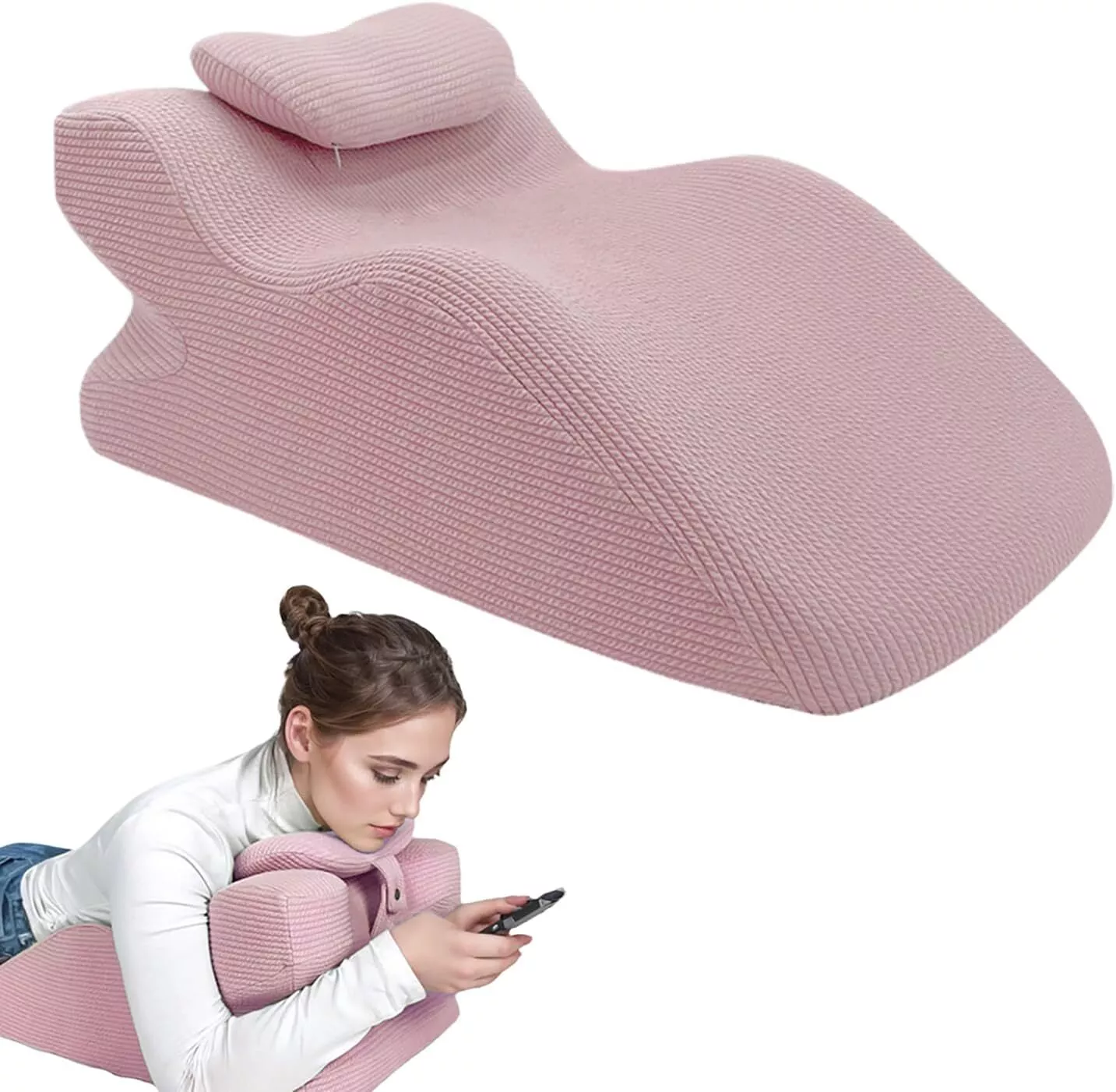 ColourTree Pink Adult Ergonomic Memory Foam Bed Triangle Wedge Pillow ...