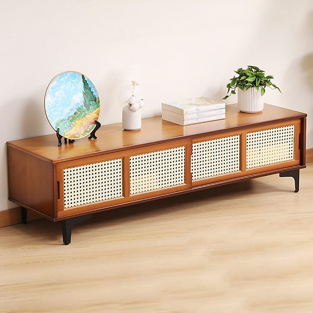 ColourTree Rattan Brown Color 2 Doors 47 Inch Tv Stand, Modern Wood TV ...
