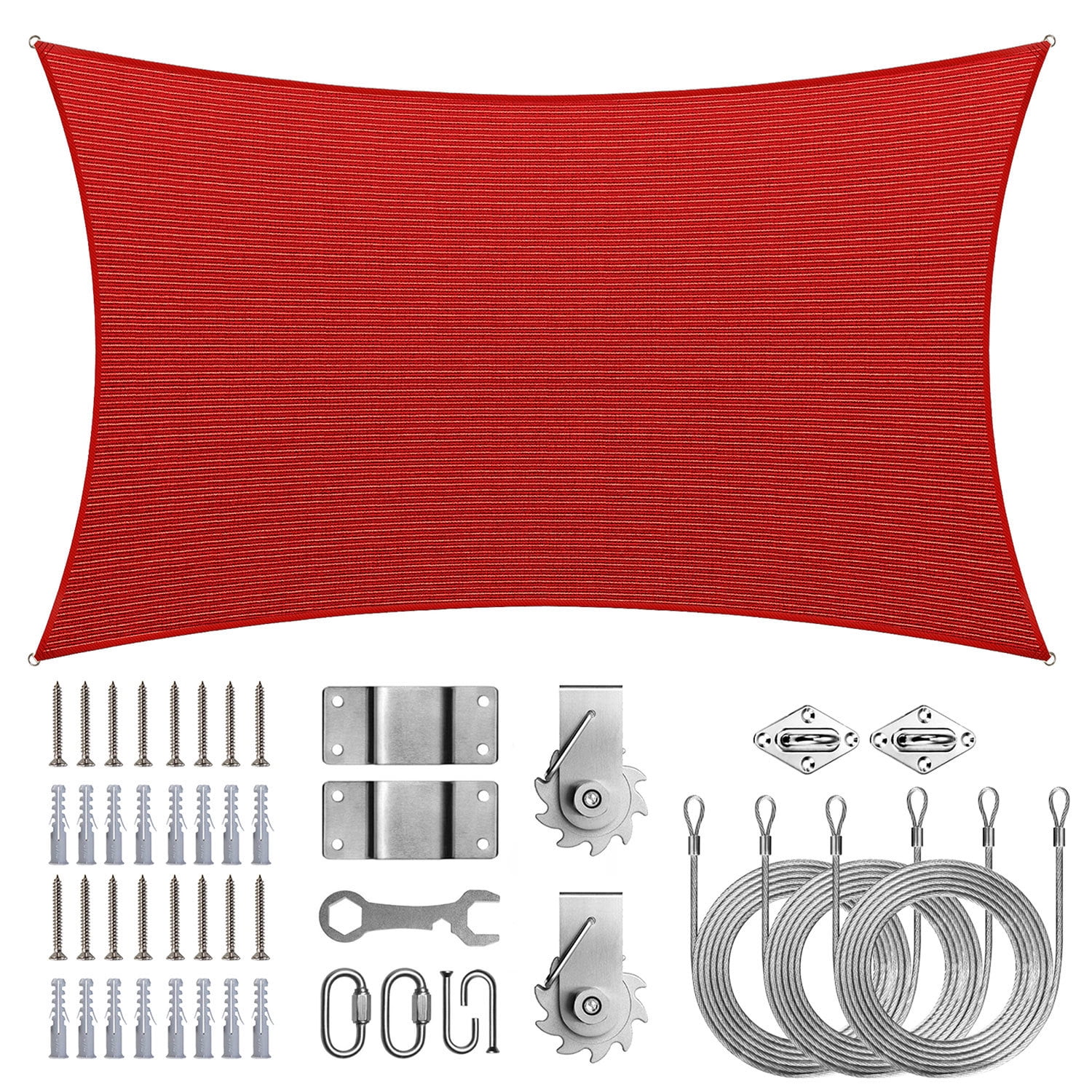 ColourTree Red Rectangle Sun Shade Sail Canopy with Hardware Kit Winch ...