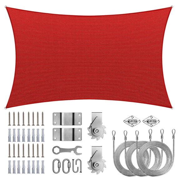 ColourTree Red Rectangle Sun Shade Sail Canopy with Hardware Kit Winch ...