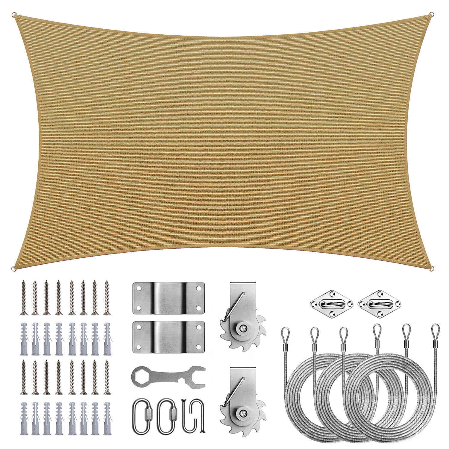 ColourTree Sand Rectangle Sun Shade Sail Canopy with Hardware Kit Winch ...