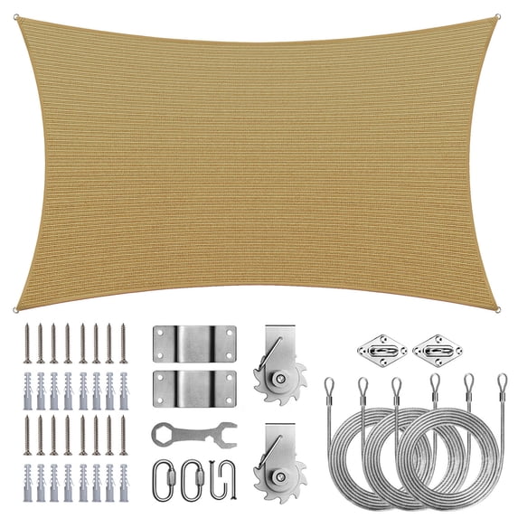 ColourTree Sand Rectangle Sun Shade Sail Canopy with Hardware Kit Winch ...