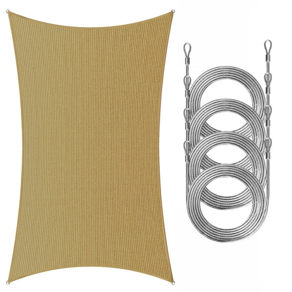 ColourTree Sand Rectangle Sun Shade Sail Canopy with 4 Steel Cables ...