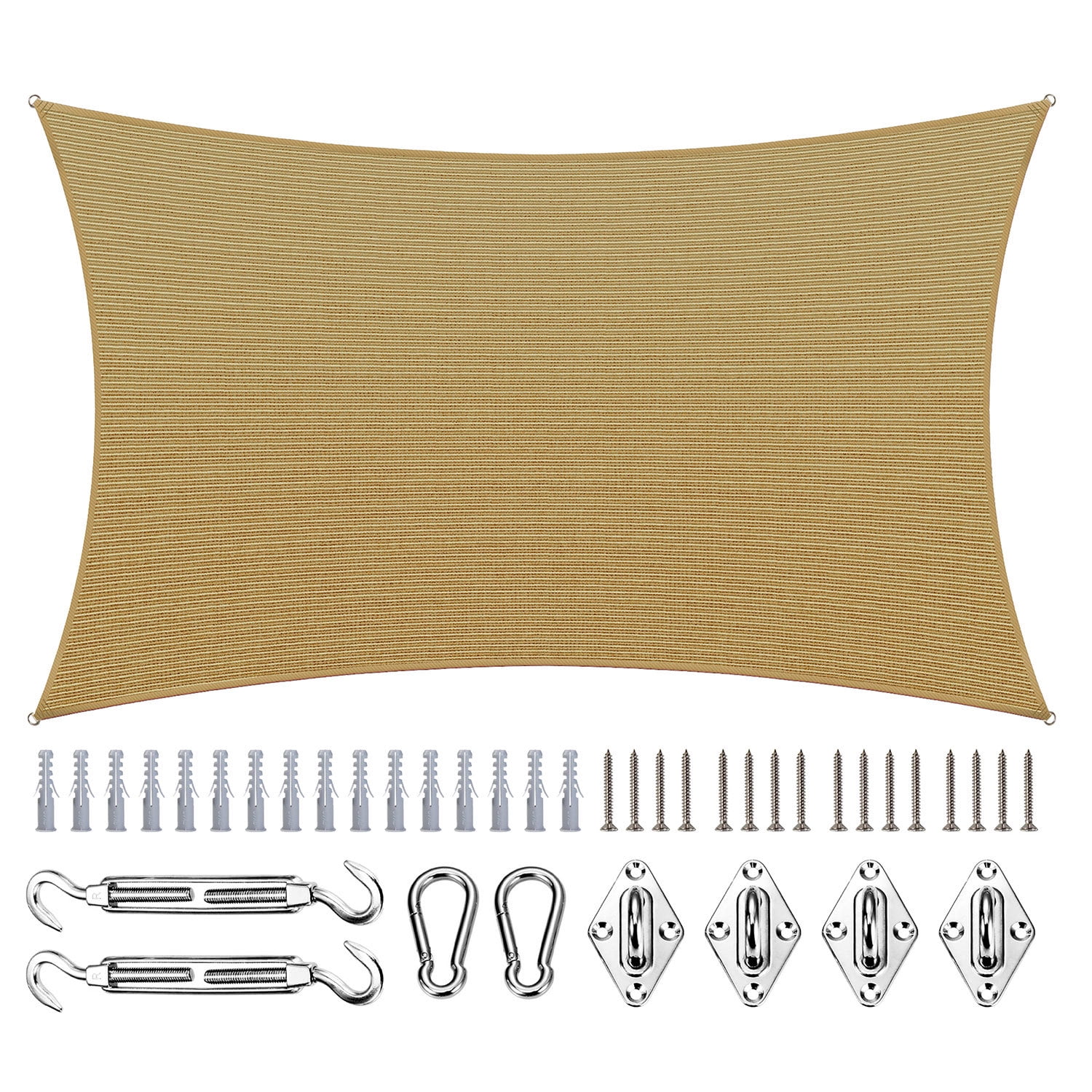 ColourTree Sand Rectangle Sun Shade Sail Canopy with Hardware Kit - UV ...