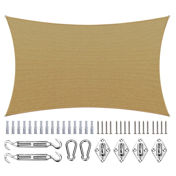 ColourTree Sand Rectangle Sun Shade Sail Canopy with Hardware Kit - UV ...