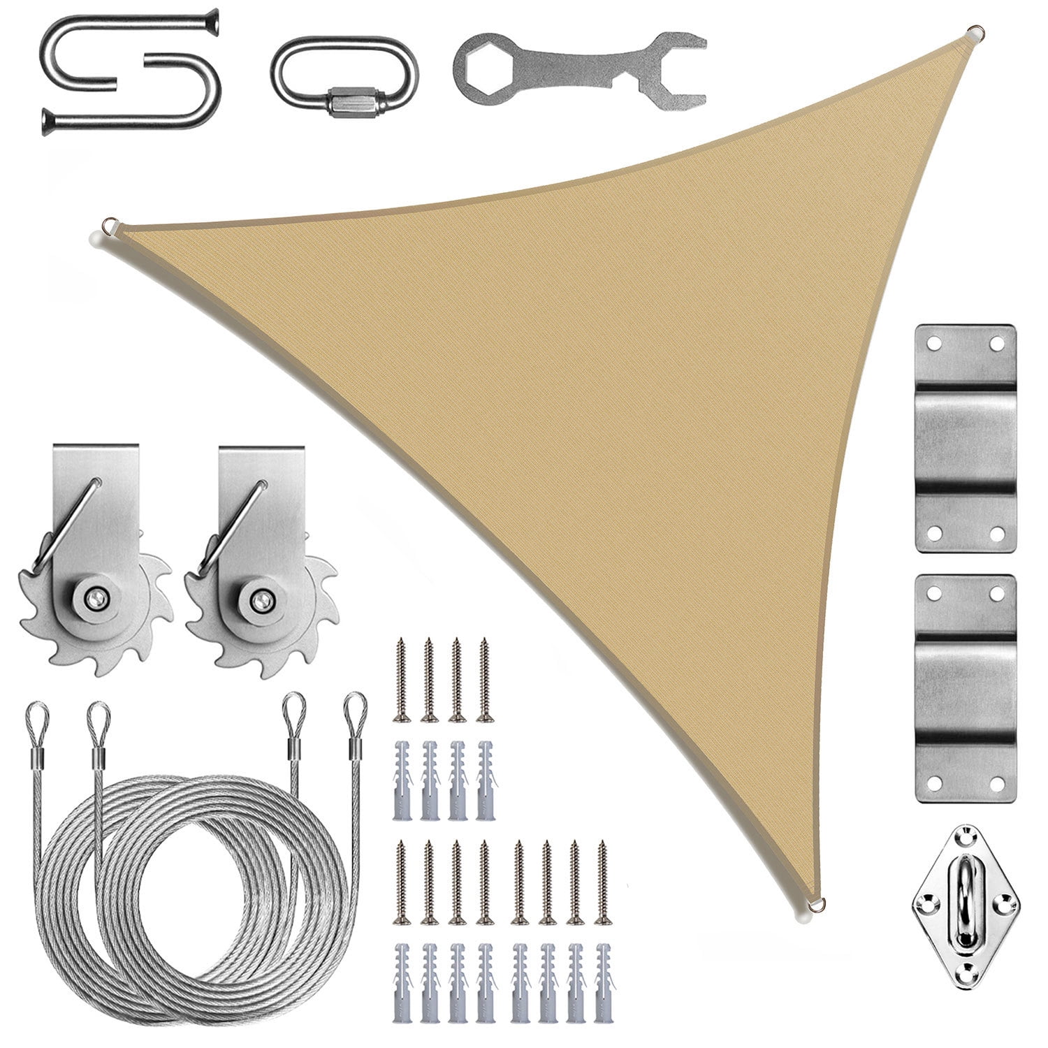 ColourTree Sand Triangle Sun Shade Sail Canopy with Hardware Kit Winch ...