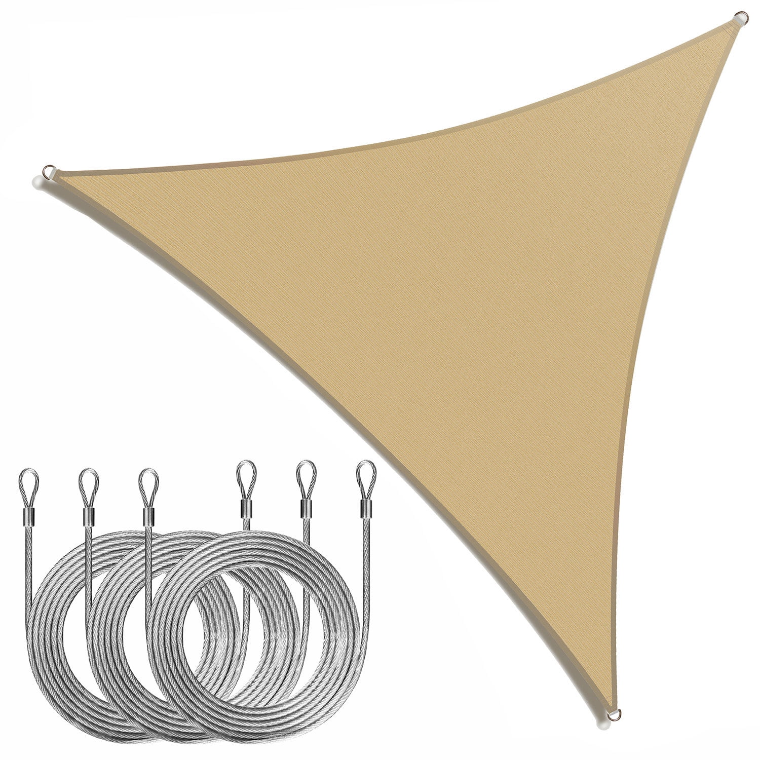 ColourTree Sand Triangle Sun Shade Sail Canopy with 3 Steel Cables - UV ...