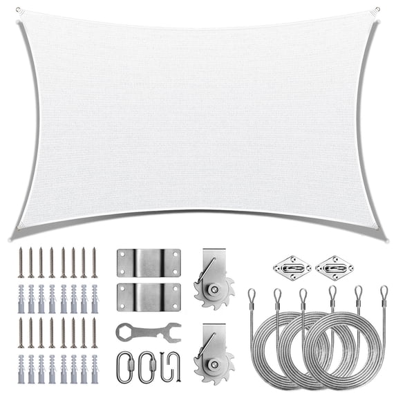 ColourTree White Rectangle Sun Shade Sail Canopy with Hardware Kit ...