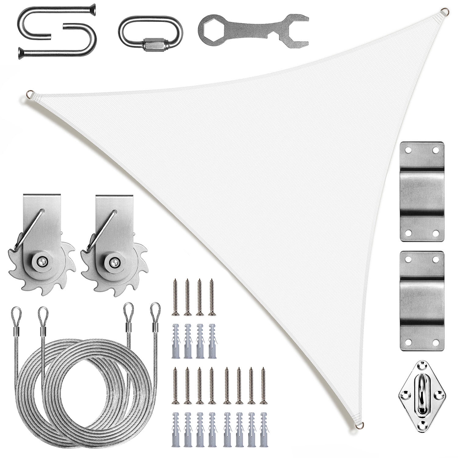 ColourTree White Triangle Sun Shade Sail Canopy with Hardware Kit Winch ...