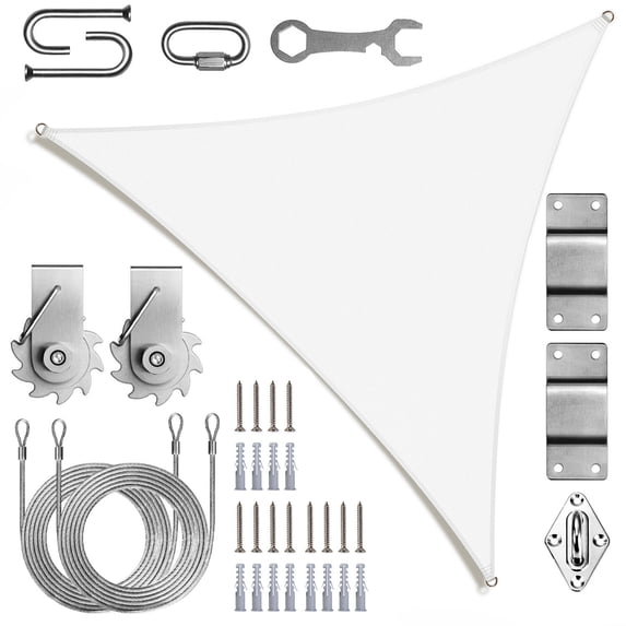 ColourTree White Triangle Sun Shade Sail Canopy with Hardware Kit Winch ...
