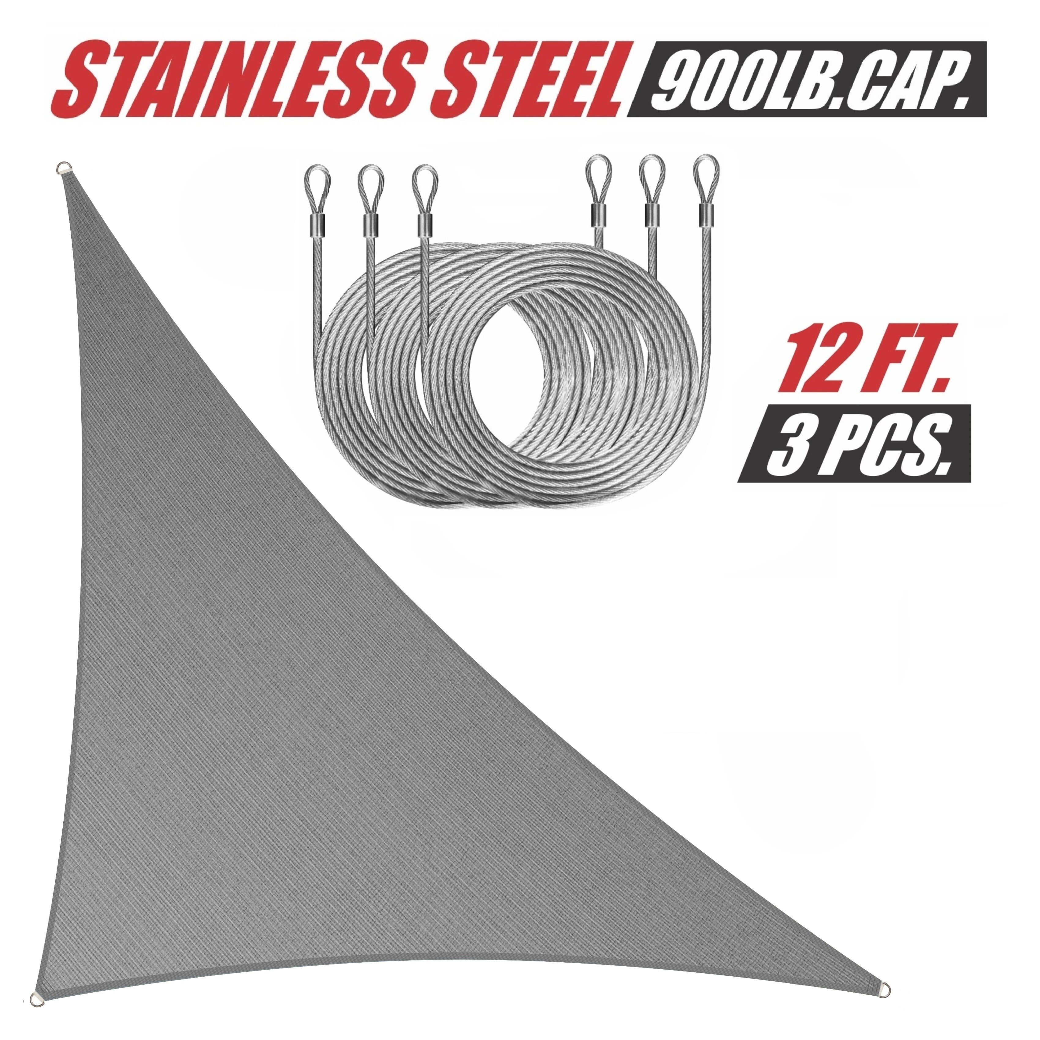 ColourTreeUSA Right Triangle Sun Shade Sail w/Cable Ropes HDPE Mesh ...