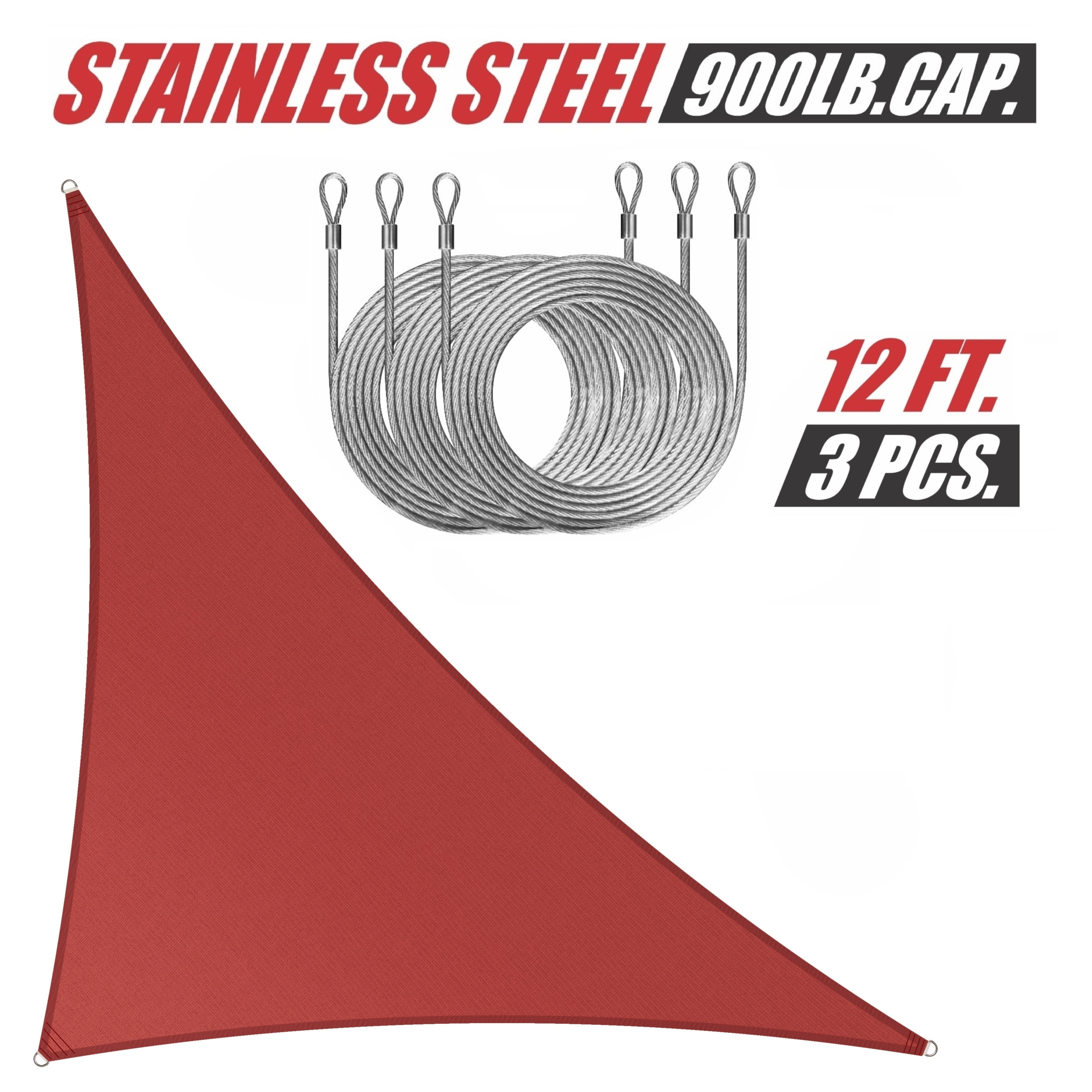 ColourTreeUSA Right Triangle Sun Shade Sail w/Cable Ropes HDPE Mesh ...