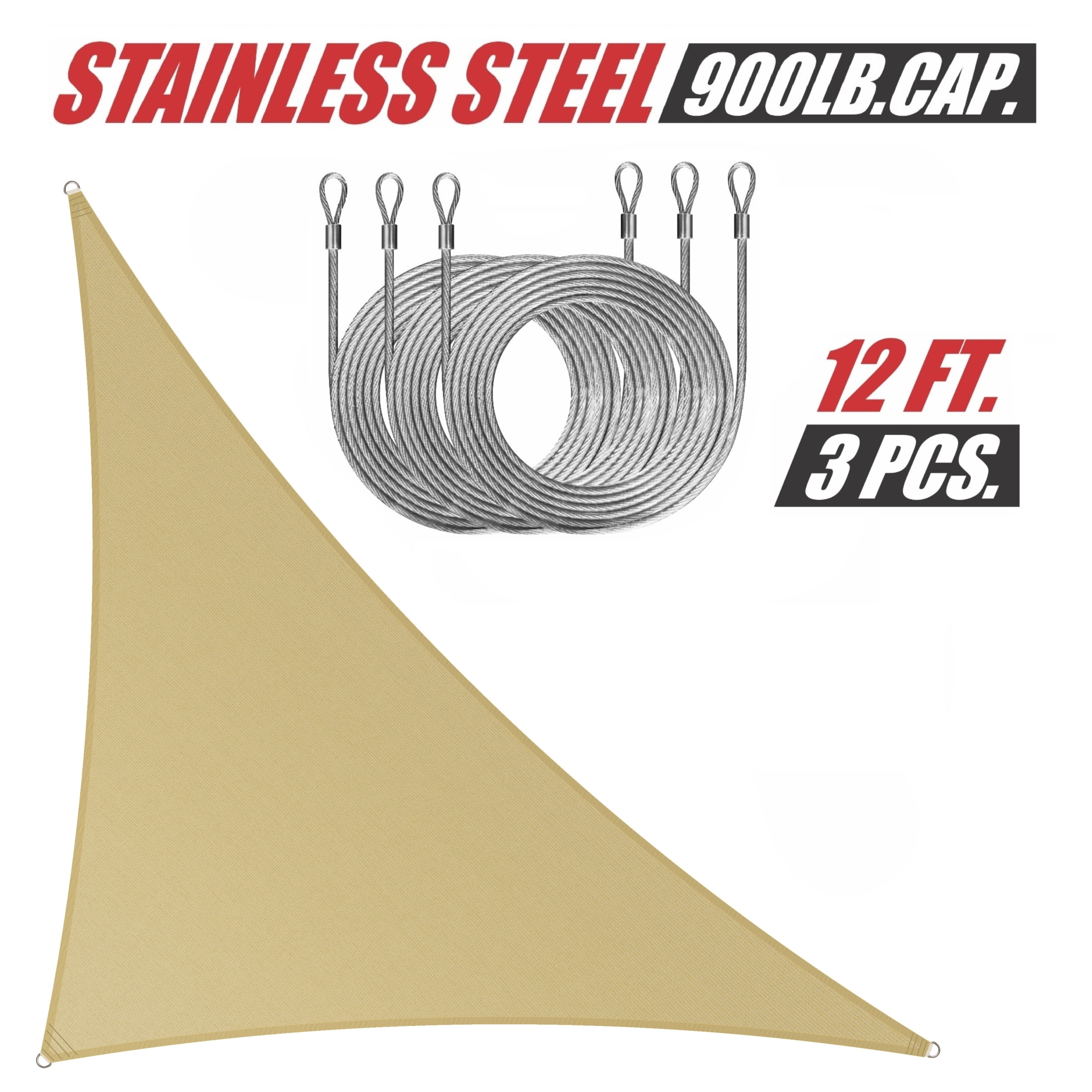 ColourTreeUSA Right Triangle Sun Shade Sail w/Cable Ropes HDPE Mesh ...