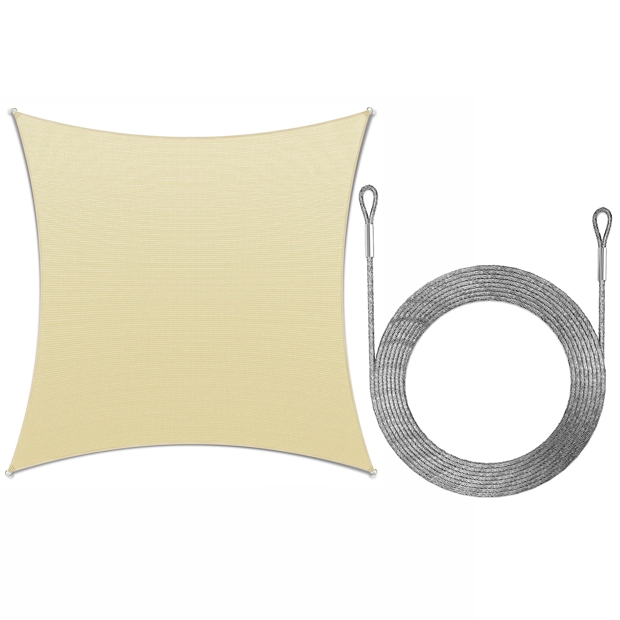 ColourTreeUSA Square Sun Shade Sail w/Cable Ropes HDPE Mesh Fabric ...