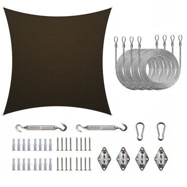 ColourTreeUSA Square Sun Shade Sail w/Cable Ropes HDPE Mesh Fabric ...